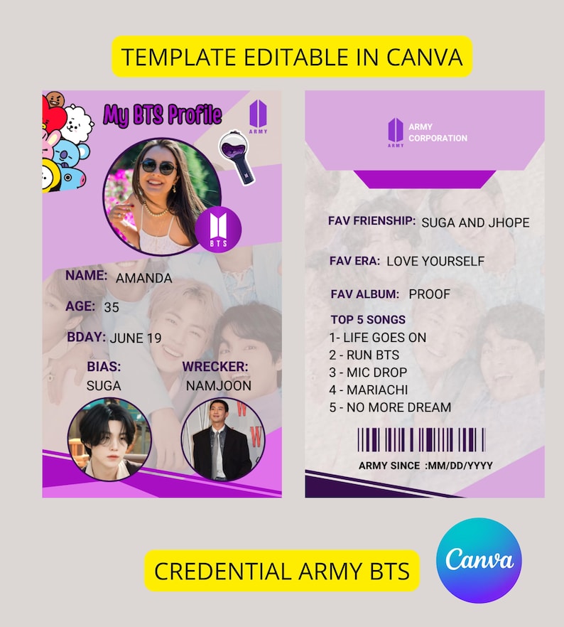 Editable BTS Army Badge in Canva, Design Your BTS Fan Identity, Digital ...