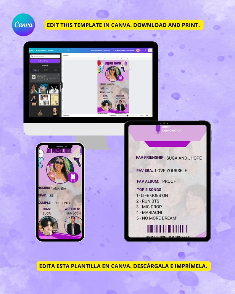 Editable BTS Army Badge in Canva, Design Your BTS Fan Identity, Digital ...