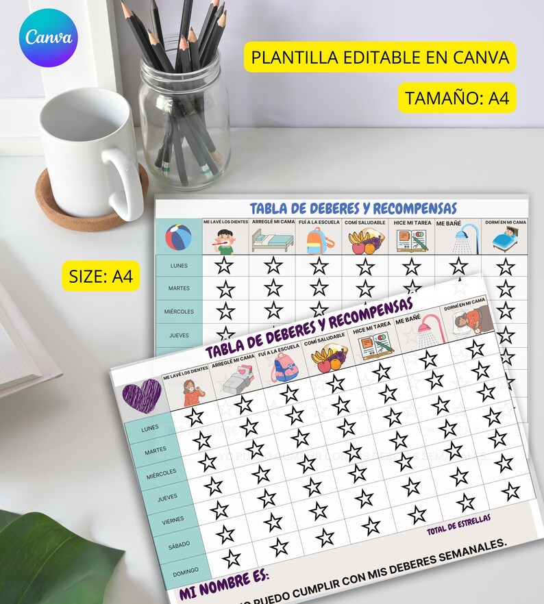 Editable Chore Chart and Reward Template for Kids Boys and Girls ...