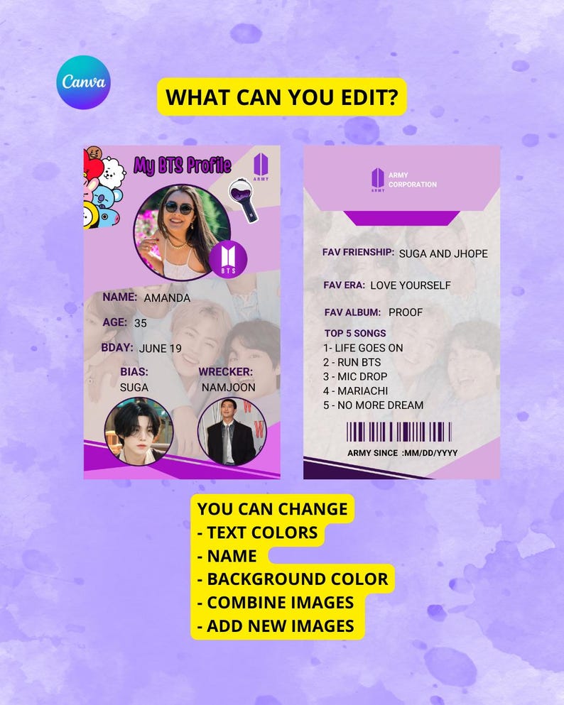 Editable BTS Army Badge in Canva, Design Your BTS Fan Identity, Digital ...