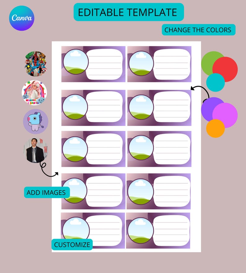 School Labels Full Editable Template / Customize With Favorite Colors ...