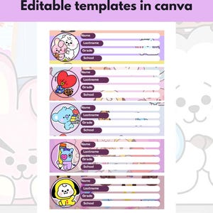 BT21 Labels School, Edit and Print, Templates Canva, Digital Product ...
