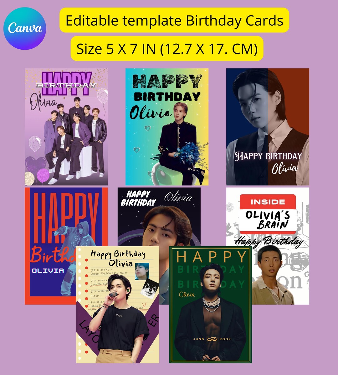 Happy Birthday BTS Card, BTS Theme Card, Digital Download, Editable and ...