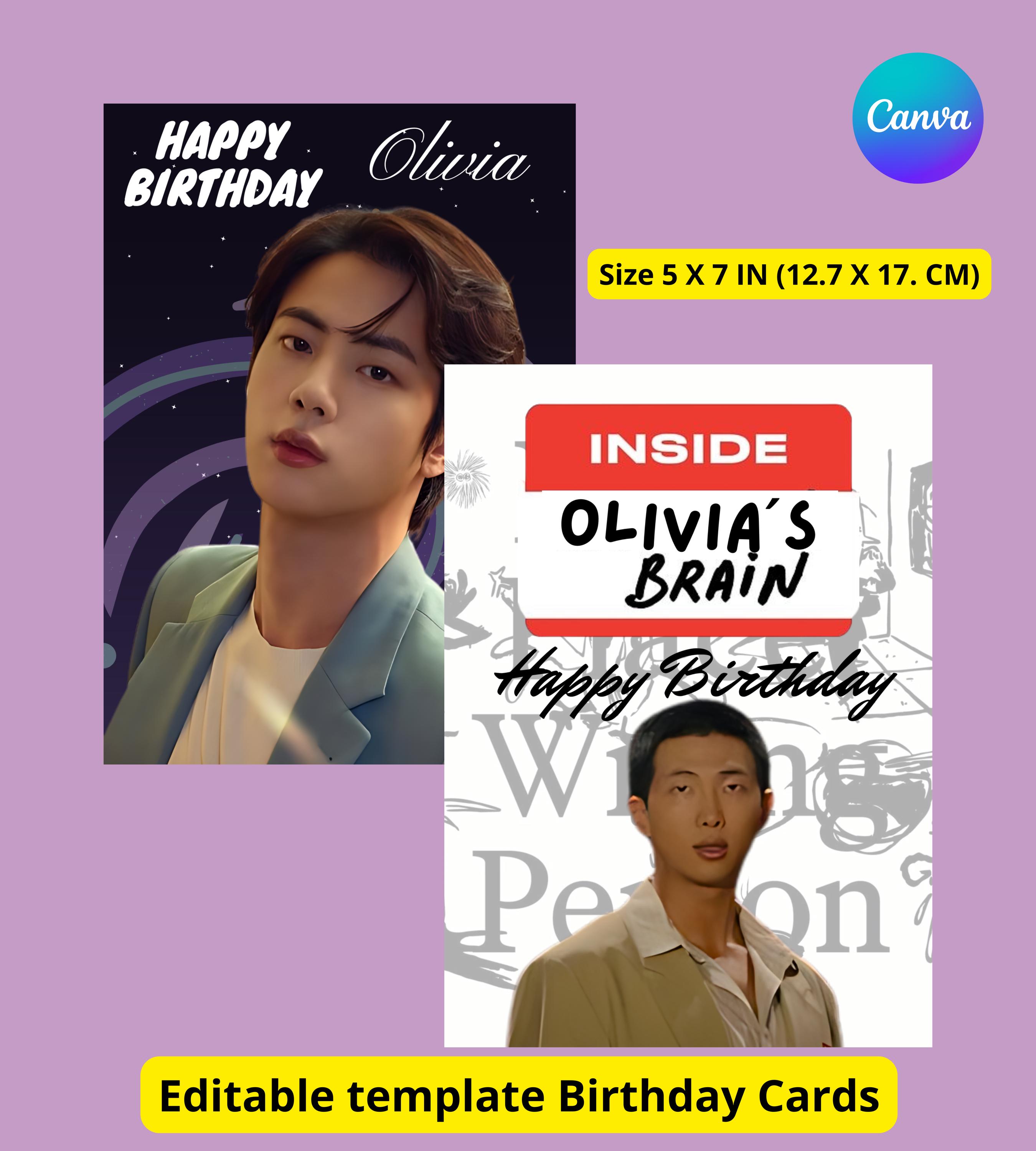 Happy Birthday BTS Card, BTS Theme Card, Digital Download, Editable and ...