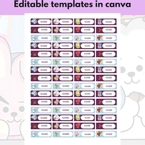 BT21 Labels School, Edit and Print, Templates Canva, Digital Product ...