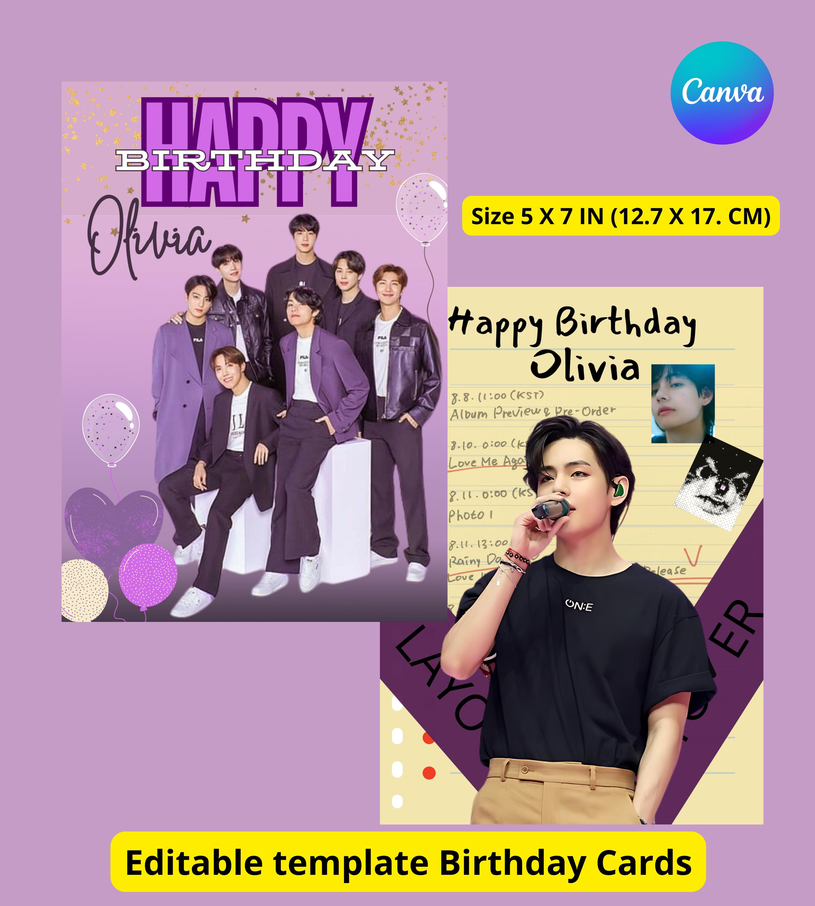 Happy Birthday BTS Card, BTS Theme Card, Digital Download, Editable and ...