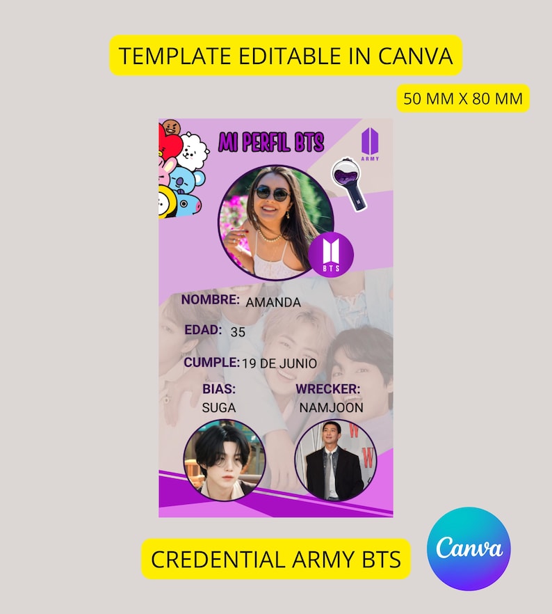 Editable BTS Army Badge in Canva, Design Your BTS Fan Identity, Digital ...