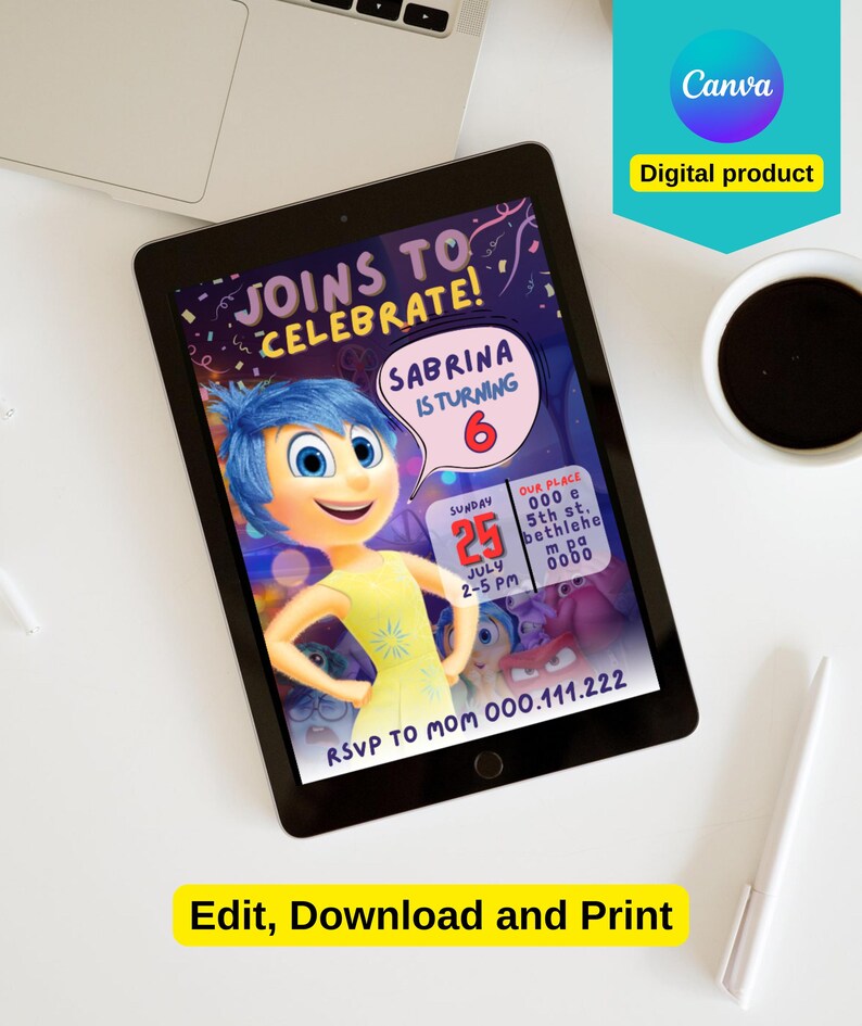 Inside Out 2 Birthday Invitation, Inside Out Entrance Invitation, Party ...