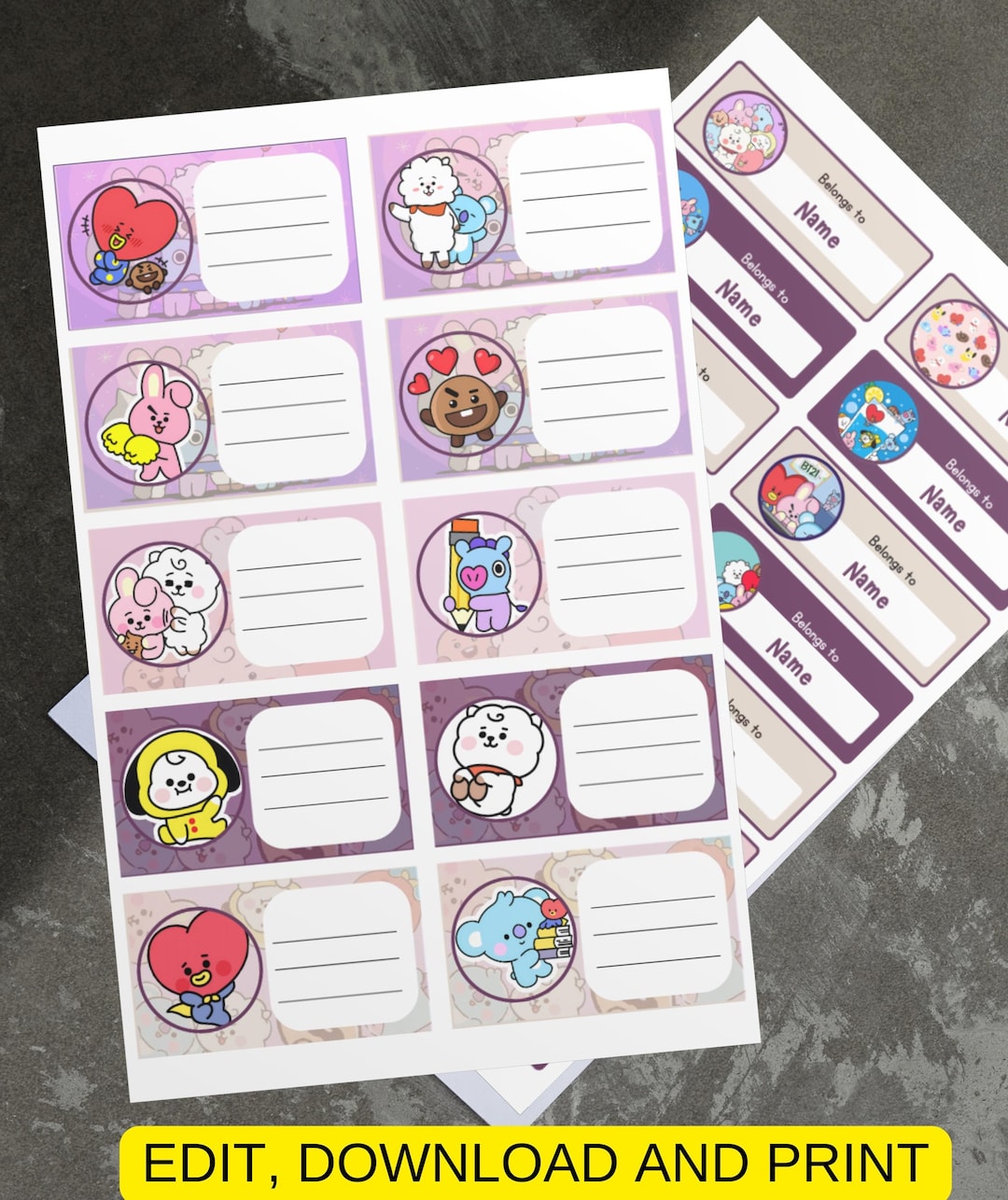BT21 Labels School, Edit and Print, Templates Canva, Digital Product ...