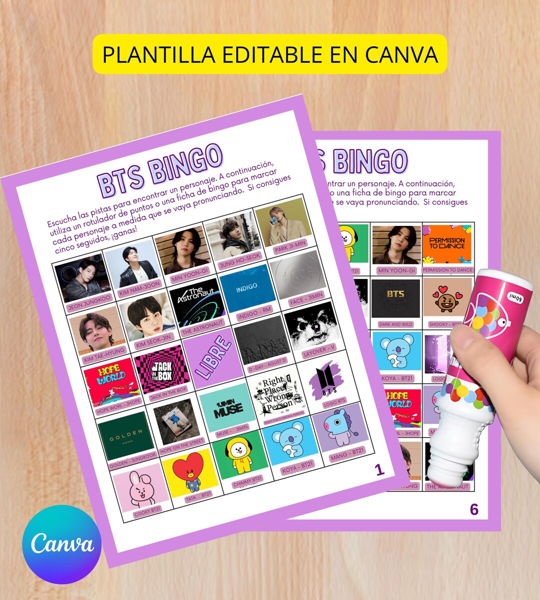 Editable Bingo Template, BTS Customizable, Canva, K-pop Party Bingo ...