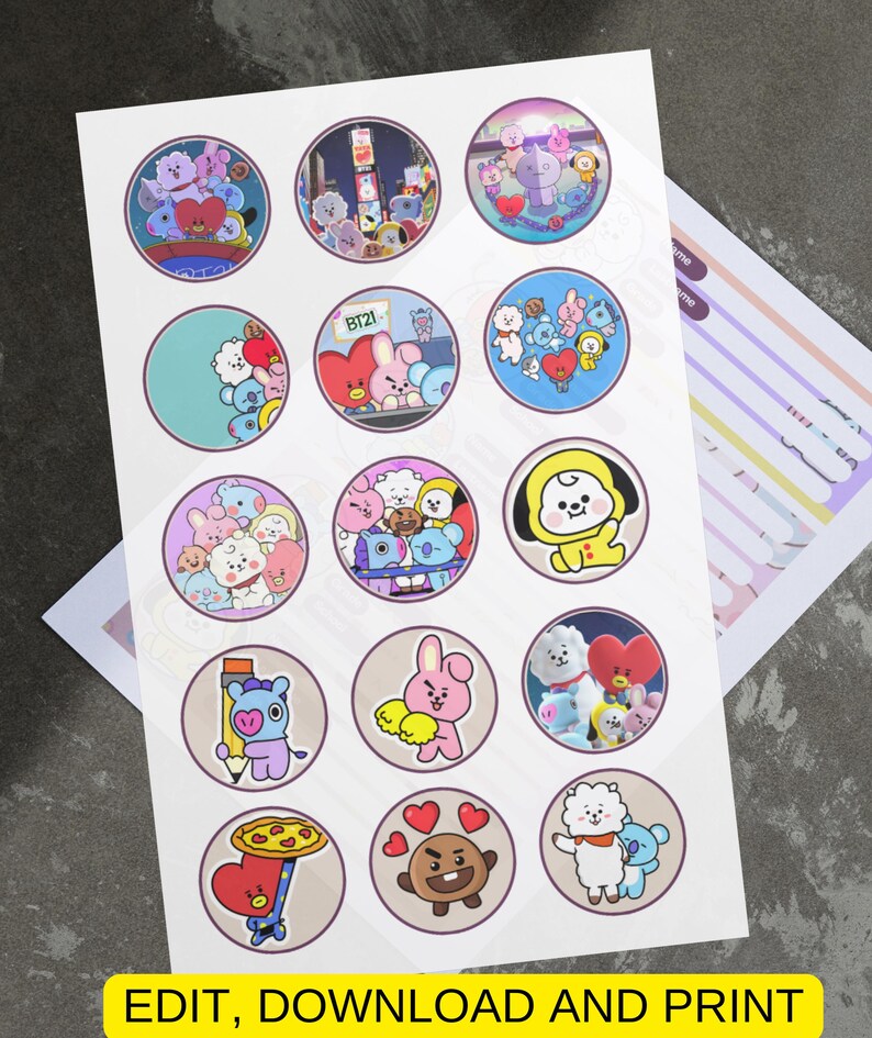 BT21 Labels School, Edit and Print, Templates Canva, Digital Product ...