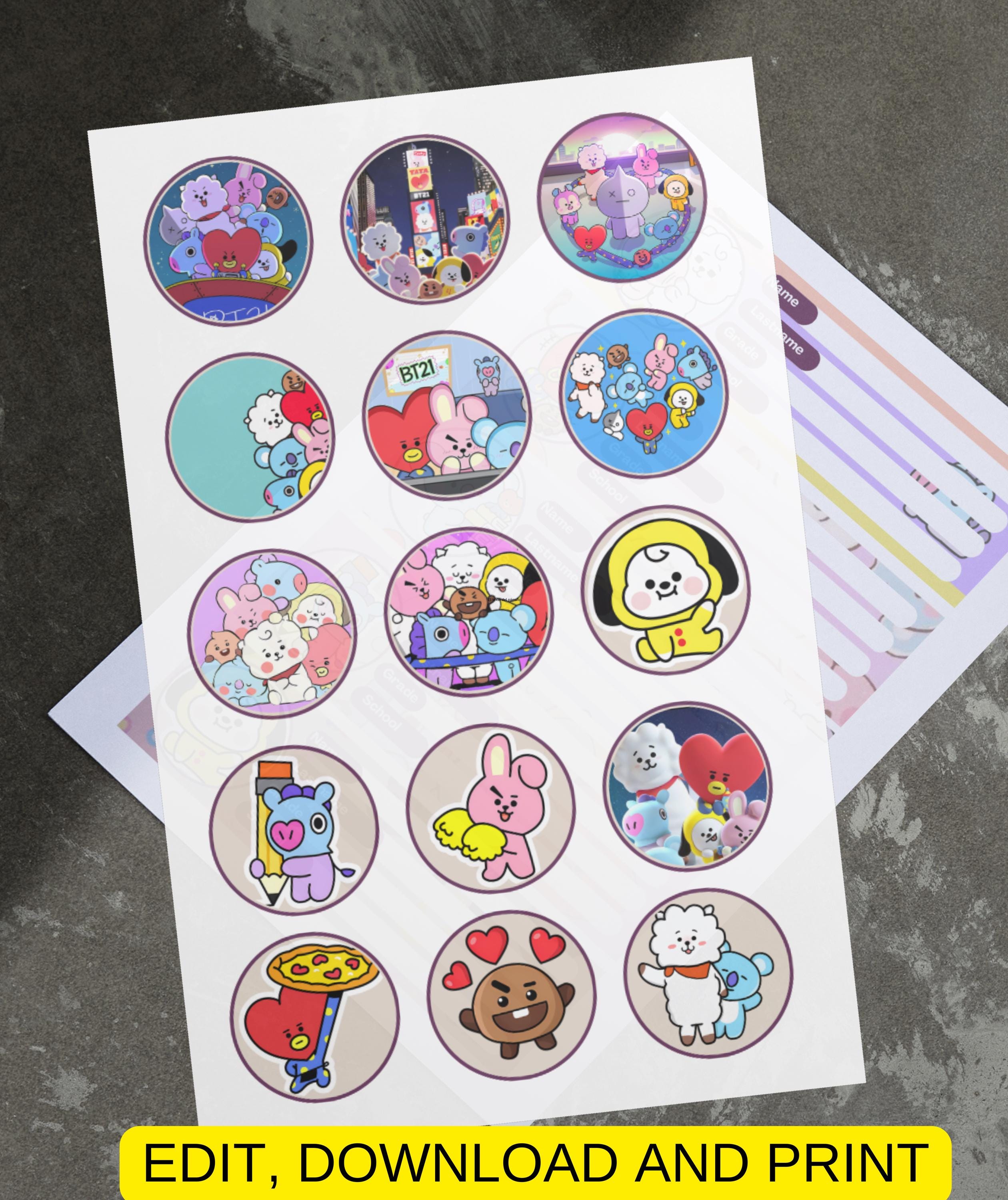 BT21 Labels School, Edit and Print, Templates Canva, Digital Product ...
