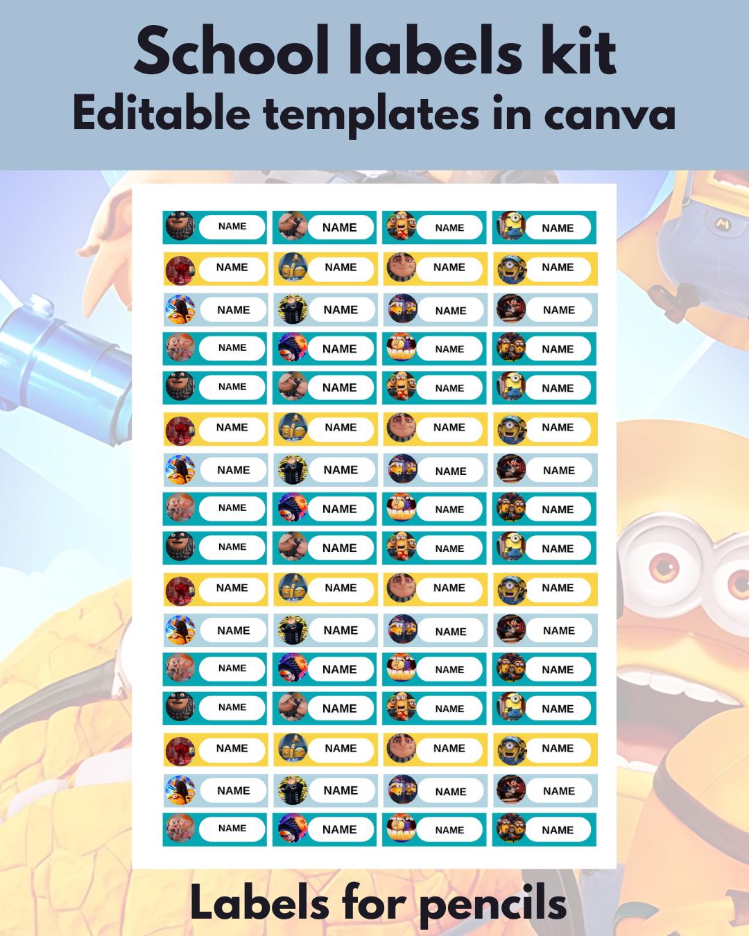 Despicable, Kids Labels, Minions Labels, School Labels, Canva ...