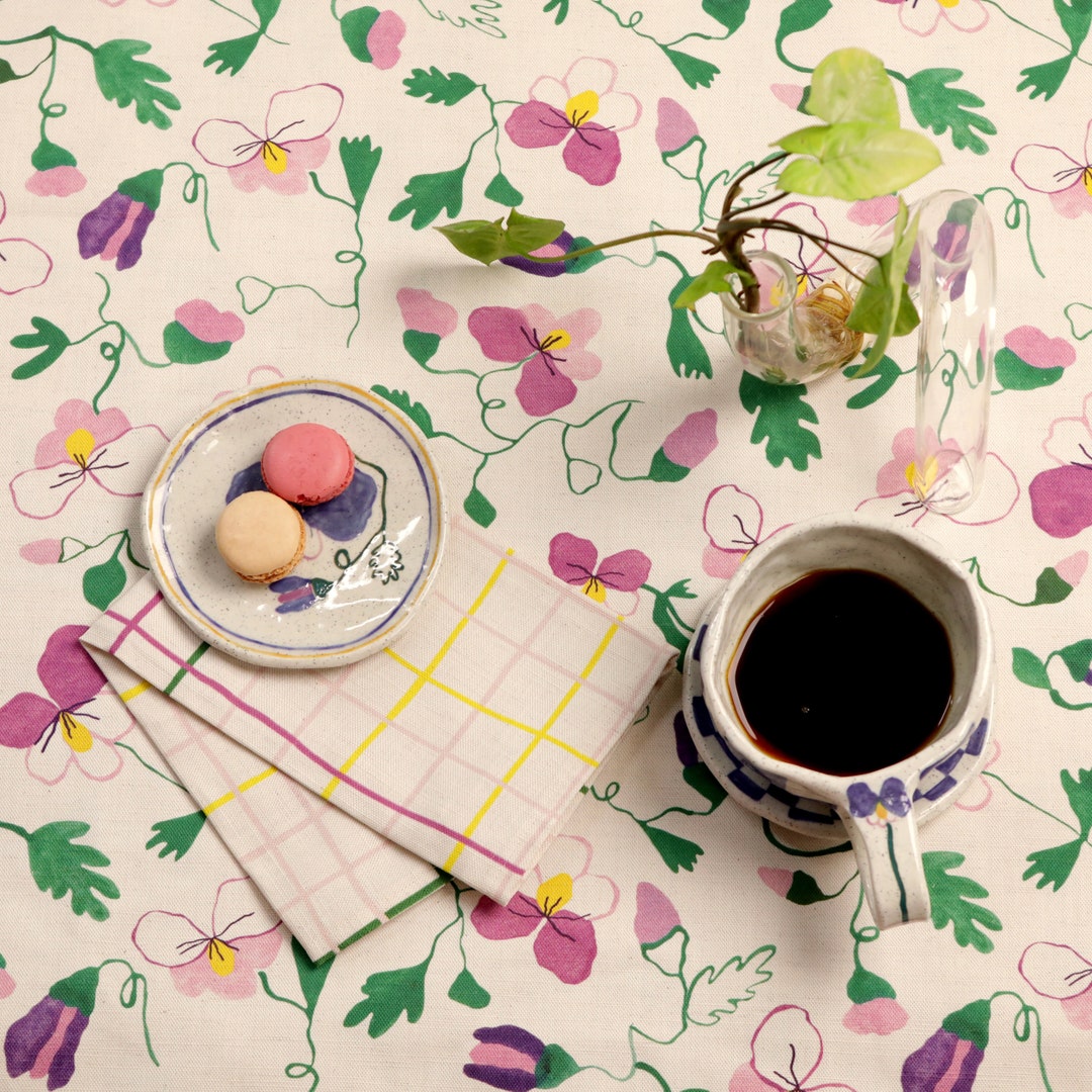 Pansy Table Cloth, Table Linens, Fabric Table Cloth, Housewarming Gift ...