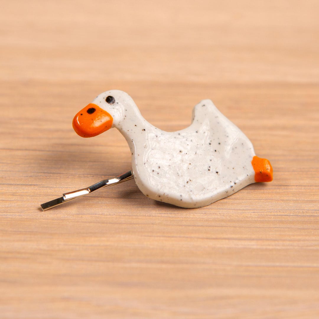 Ceramic Swimming White Duck Hair Pin, Handmade, Hand Painted, Hair ...