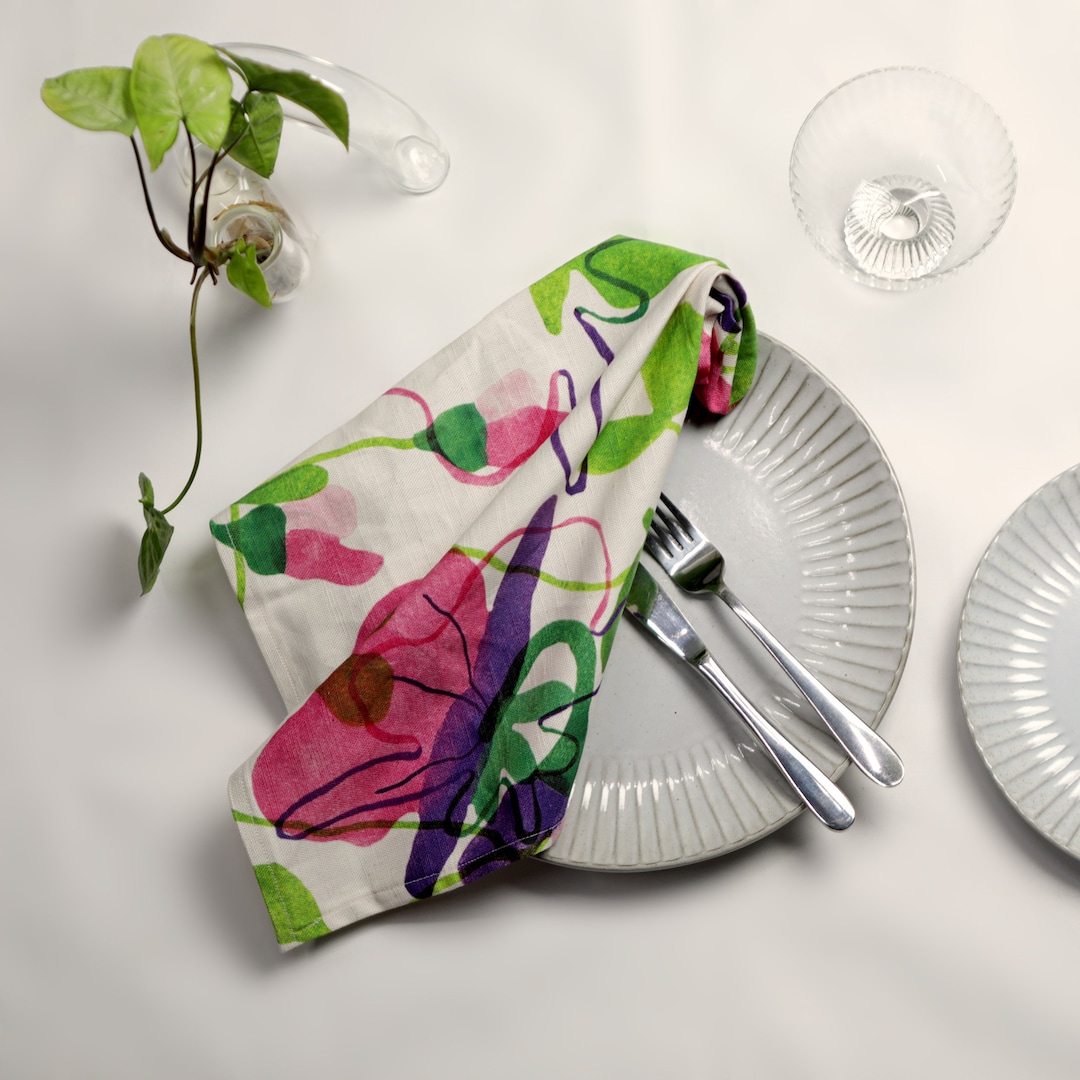 Sweet Pea Napkin Set of 4, Table Decor, Table Linens, Printed Napkins ...