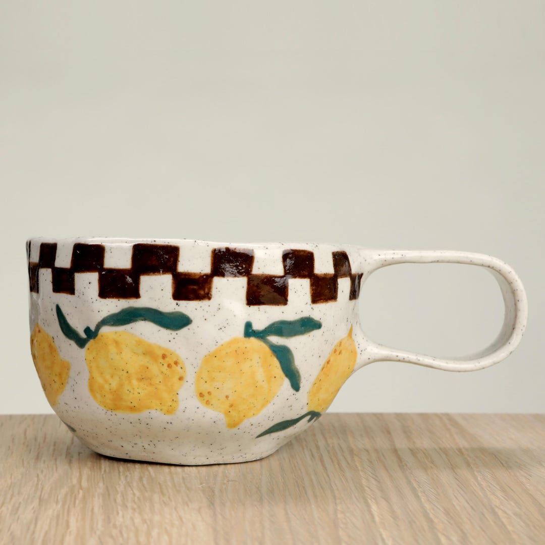Lemon With Checkered Border Ceramic Mug, Coffee Mug, Ceramic Mug, Mug ...