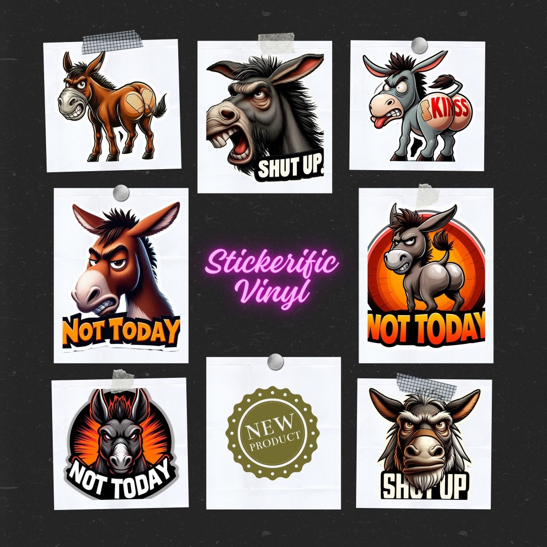 Funny Angry Stubborn Old Mule Animal Vinyl Stickers, Cute, Laptop ...