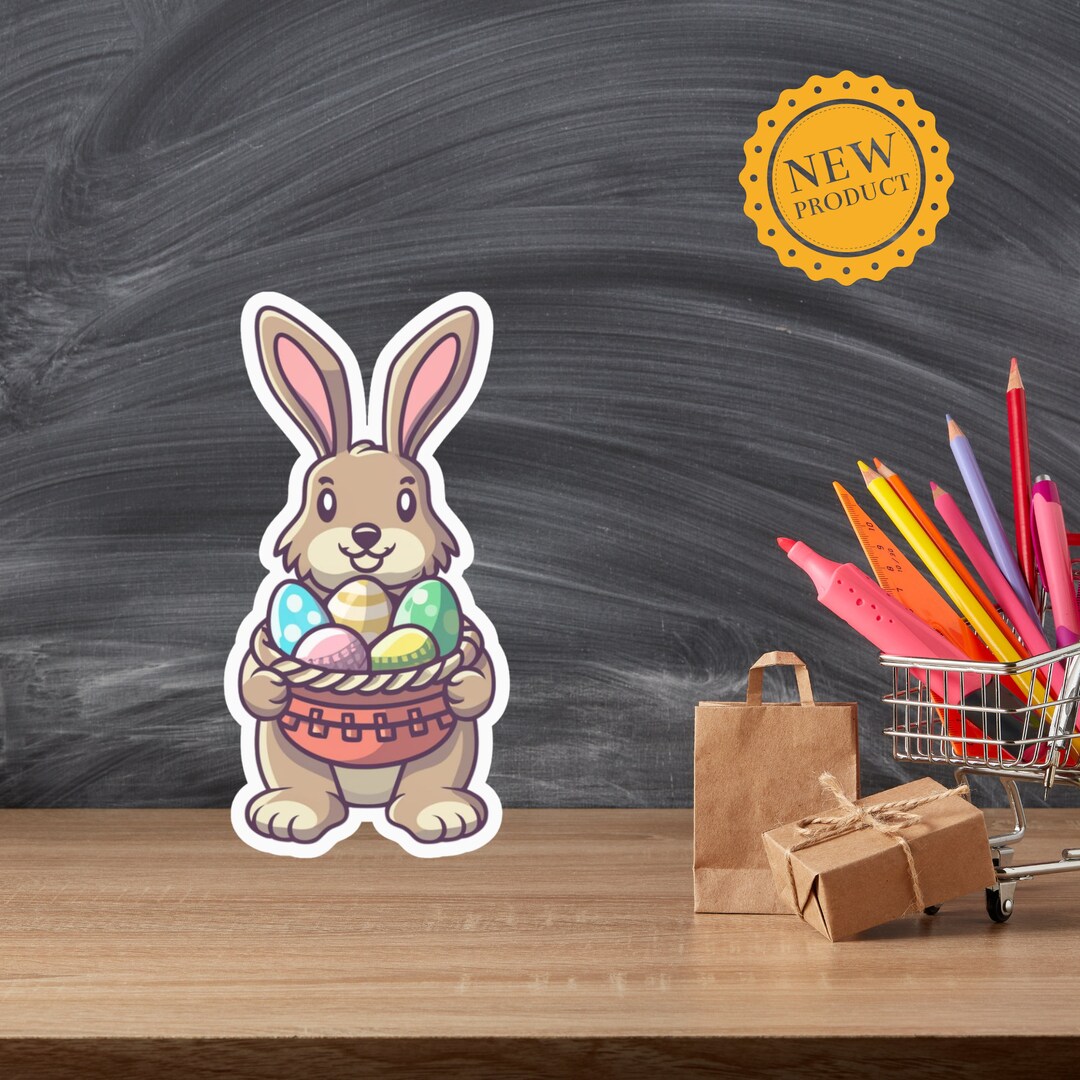 Easter Bunny Sticker, Easter Egg Basket, Easter Holiday Gift, Journal ...