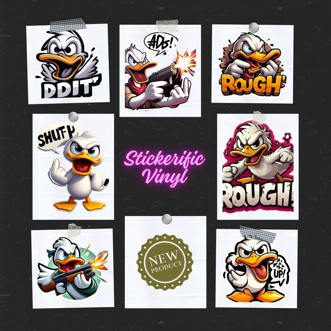 Funny Angry Duck Animal Vinyl Stickers, Cute, Laptop, Water Bottle ...