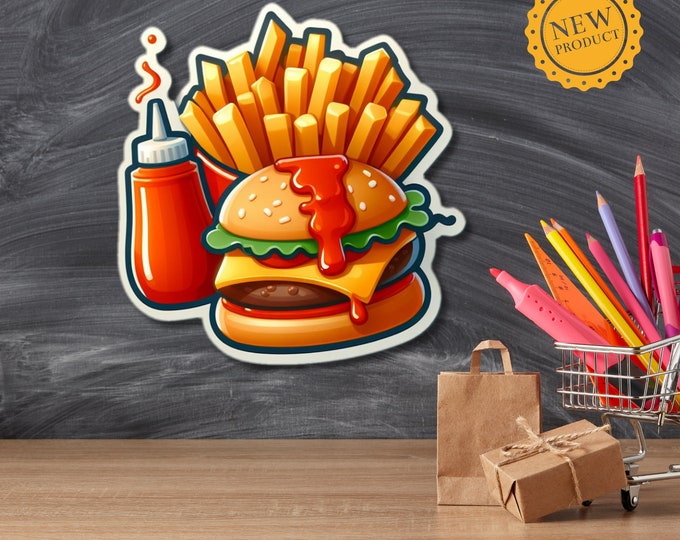 Burger & Fries Sticker, Perfect Pair Sticker, Cheeseburger French Fries ...