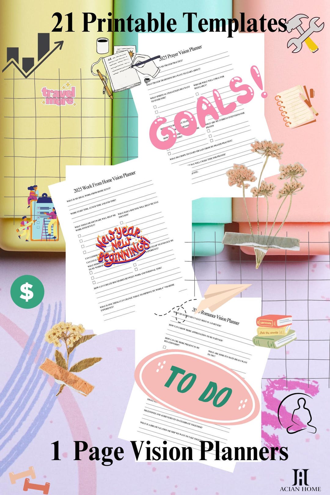 Goal Setting Bundle | Printable PDF Worksheets | Productivity Planner ...