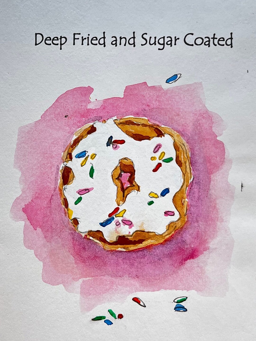 A Handmade Birthday Card Watercolor Painted Birthday Frosted Donut for ...