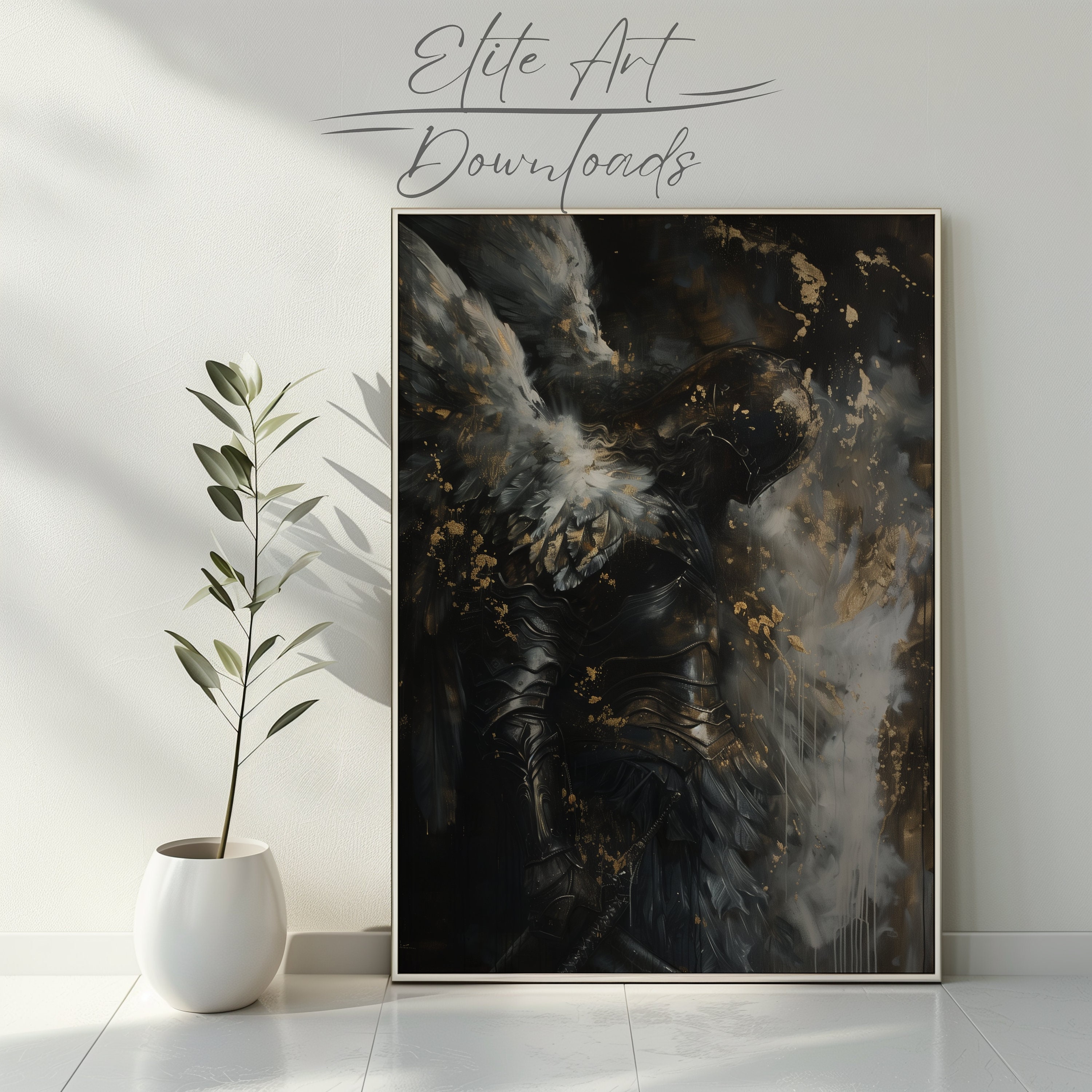 PRINTABLE Dark Angel Warrior Art Epic Fantasy Knight With Wings Digital ...