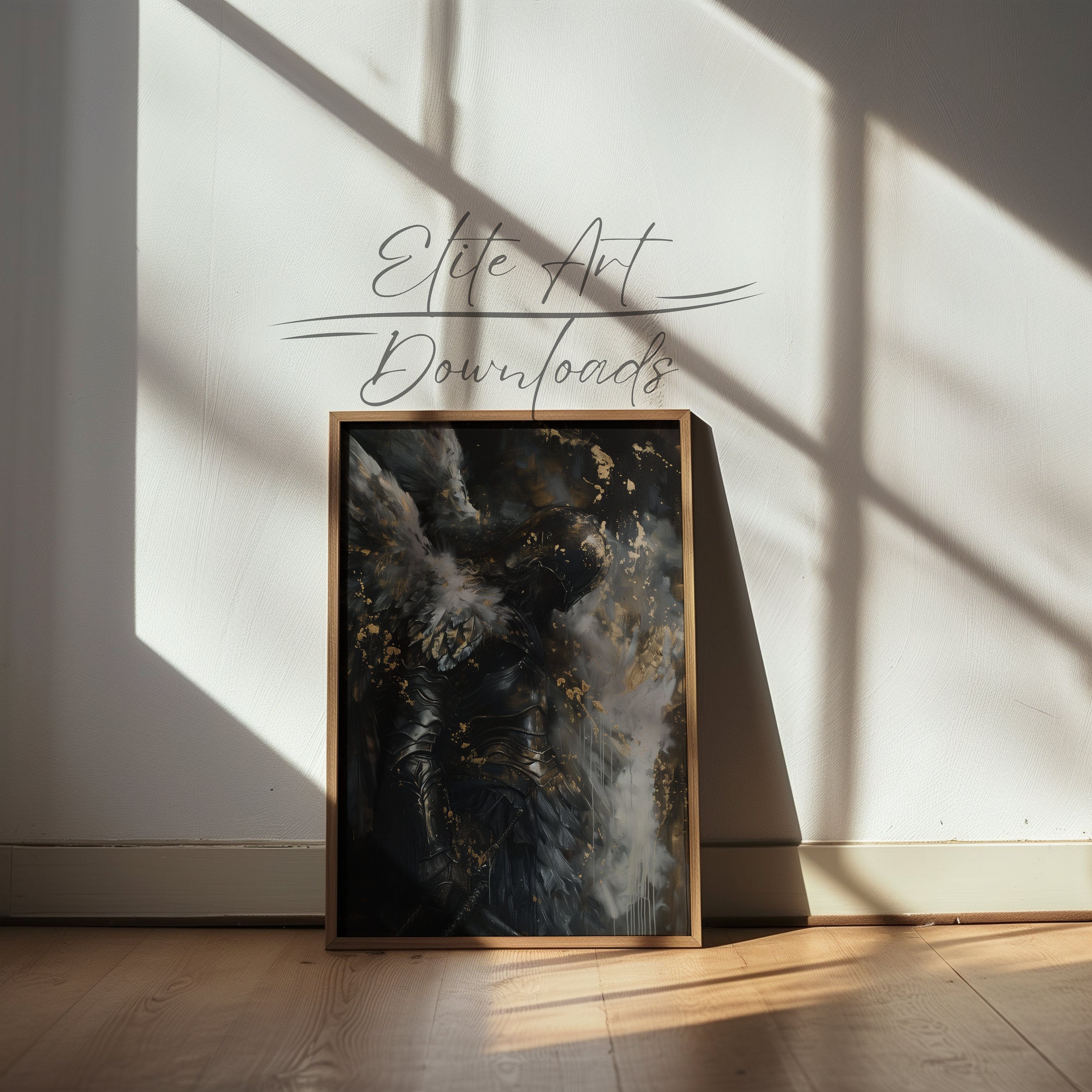 PRINTABLE Dark Angel Warrior Art Epic Fantasy Knight With Wings Digital ...