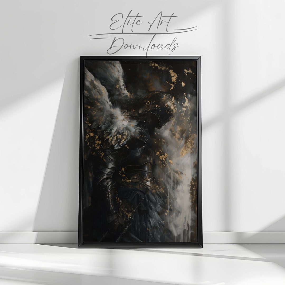 PRINTABLE Dark Angel Warrior Art Epic Fantasy Knight With Wings Digital ...