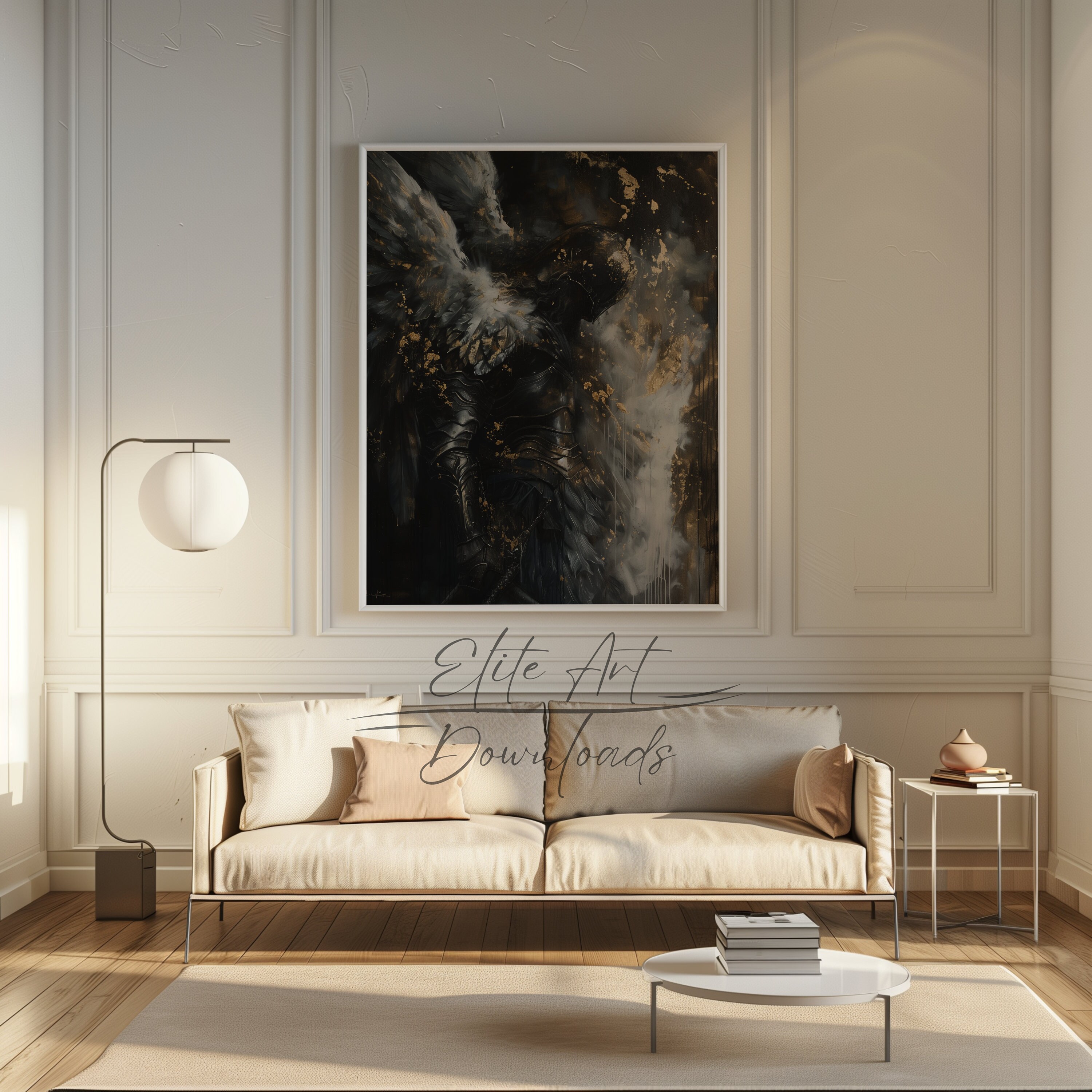 PRINTABLE Dark Angel Warrior Art Epic Fantasy Knight With Wings Digital ...