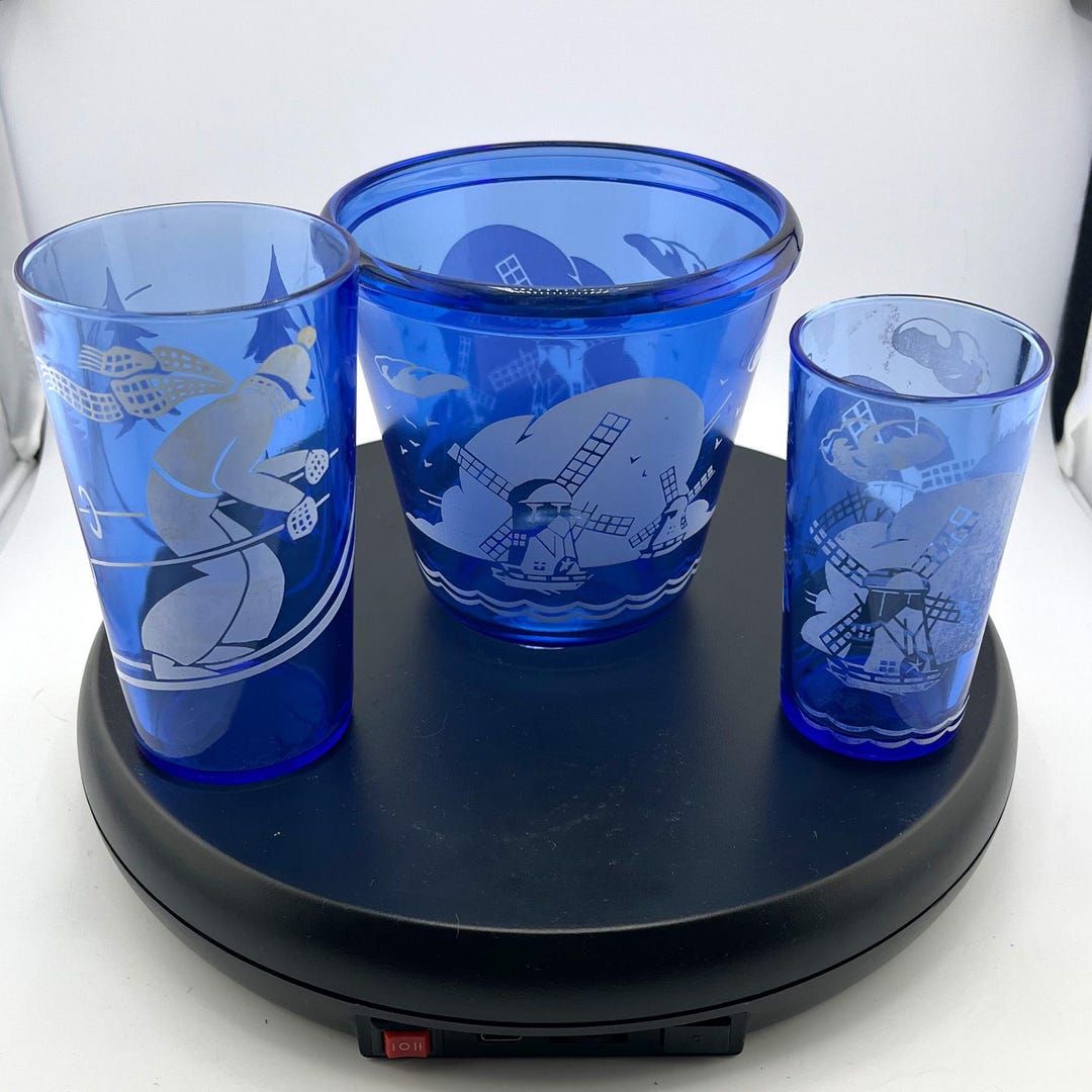 Vintage Hazel Atlas Cobalt Blue Skiing Iced Tea Sportsman Glass and ...