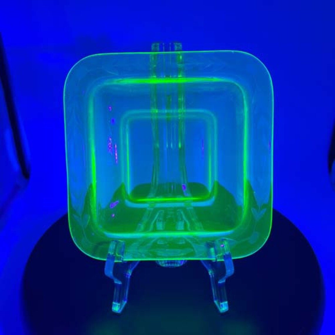 Square Uranium Green Depression Glass Plate Glows Big - Etsy