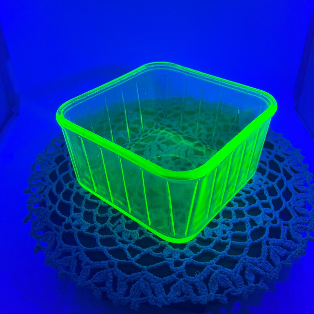Vintage Green Depression Uranium Glass Square Butter Dish #2 No Lid ...