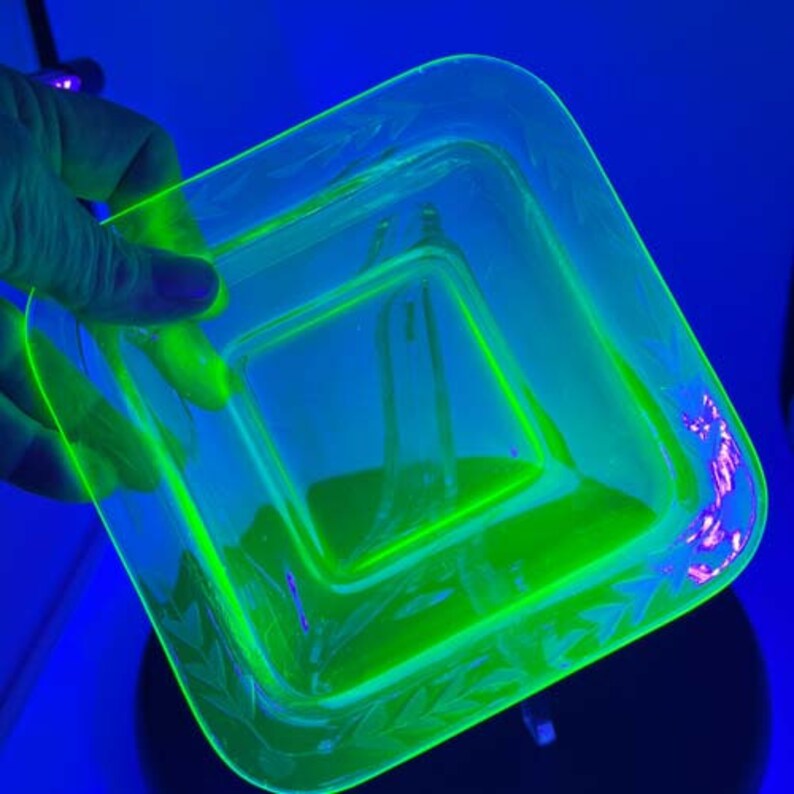 Square Uranium Green Depression Glass Plate Glows Big - Etsy