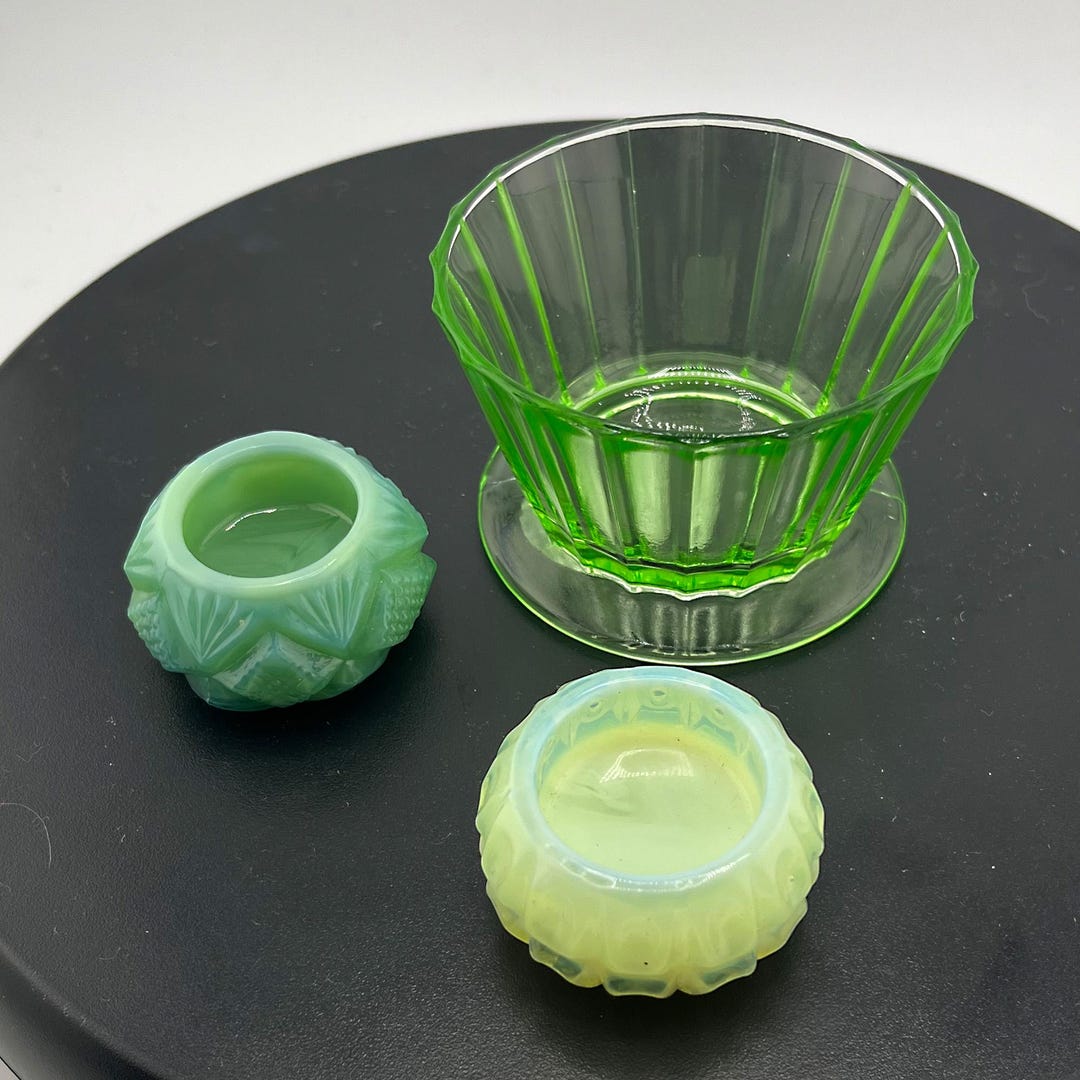 Antique Duncan Glass Grated Diamond and Sunburst Salt Cellar & Vaseline ...