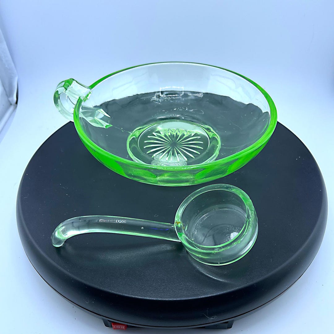 Uranium Bowl With Handle Dish Green Depression Glass and Rare Uranium ...