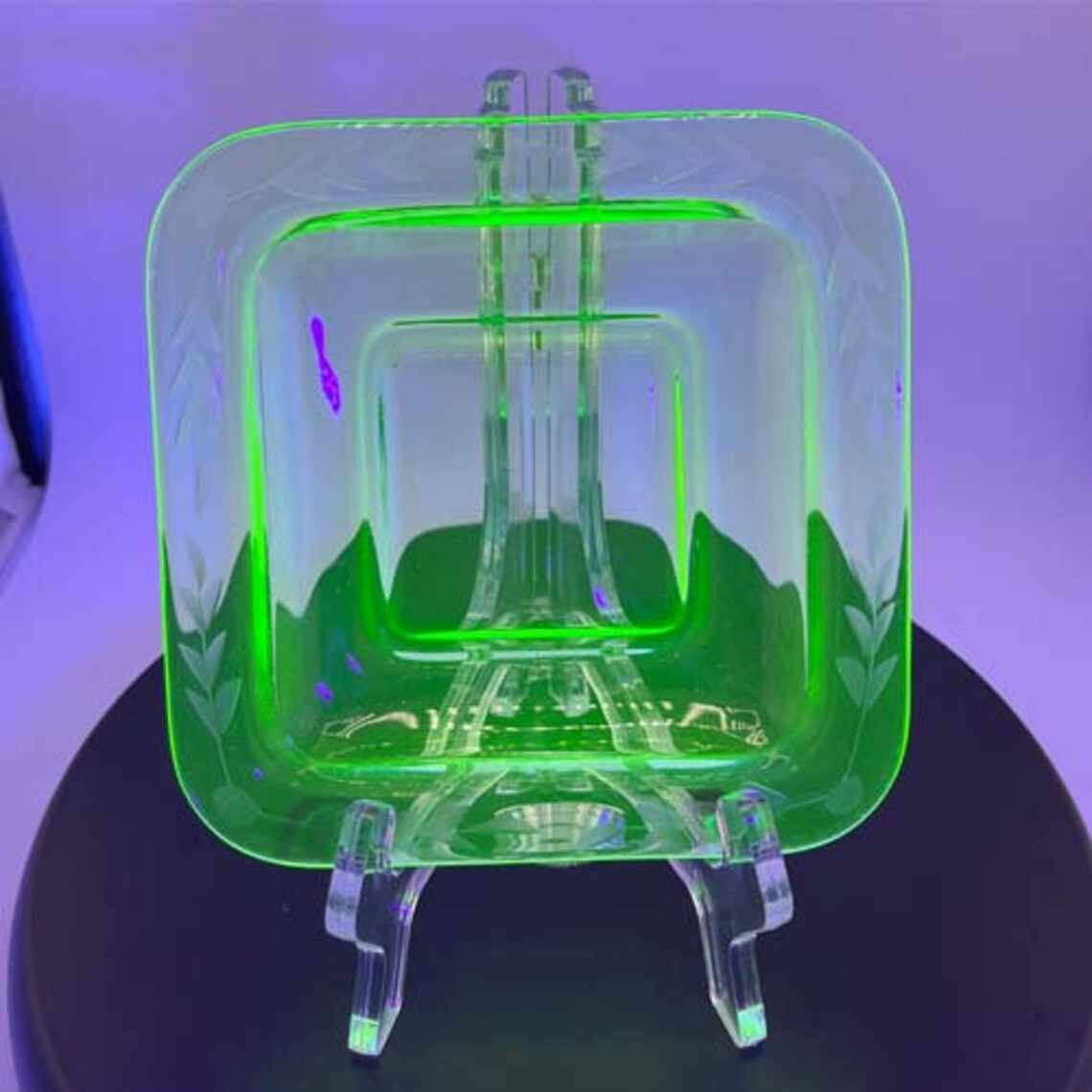 Square Uranium Green Depression Glass Plate Glows Big - Etsy