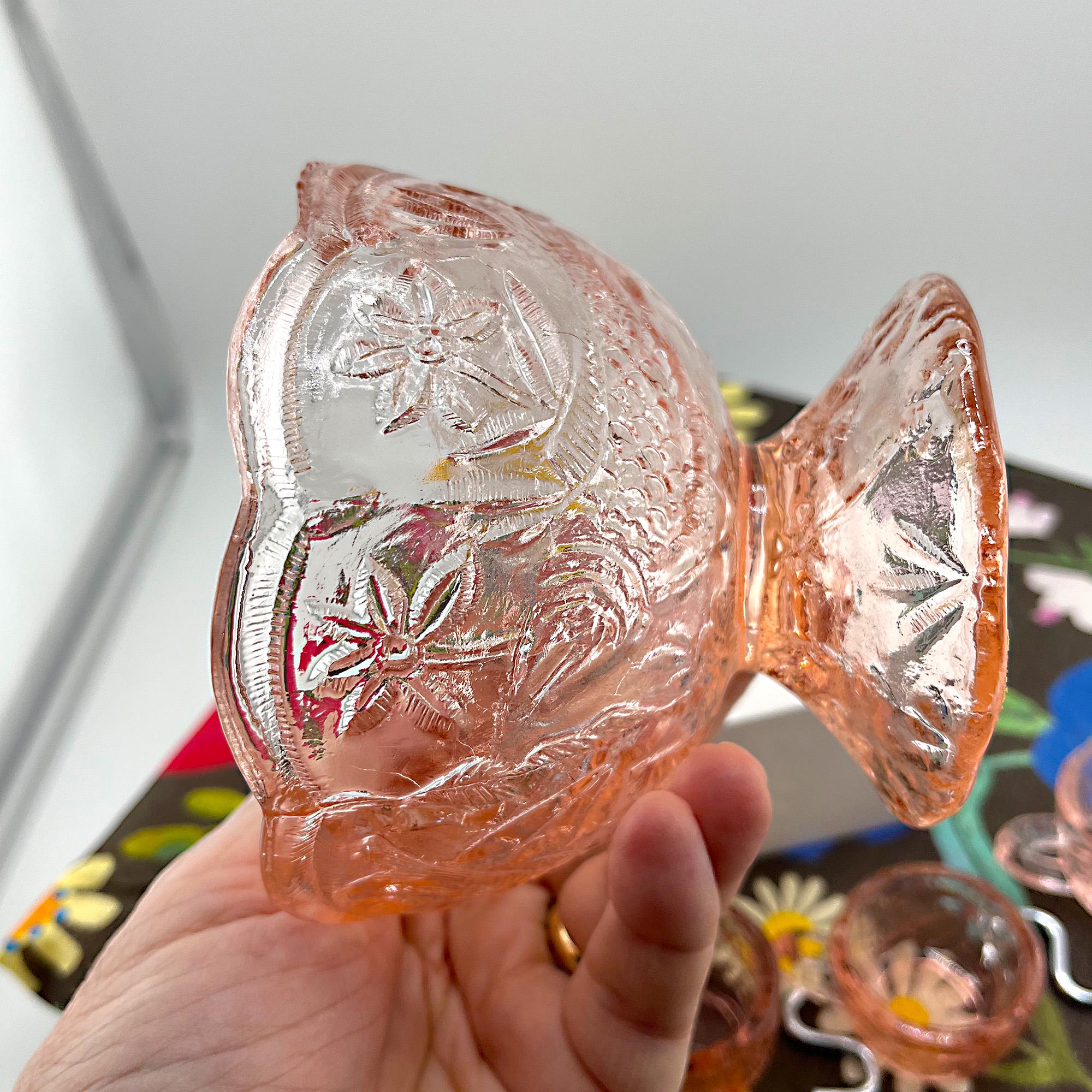 Summit Art Glass (pink Depression) Russ Vogelsong Pink Childs Punch Bowl and Mugs Fish and ...