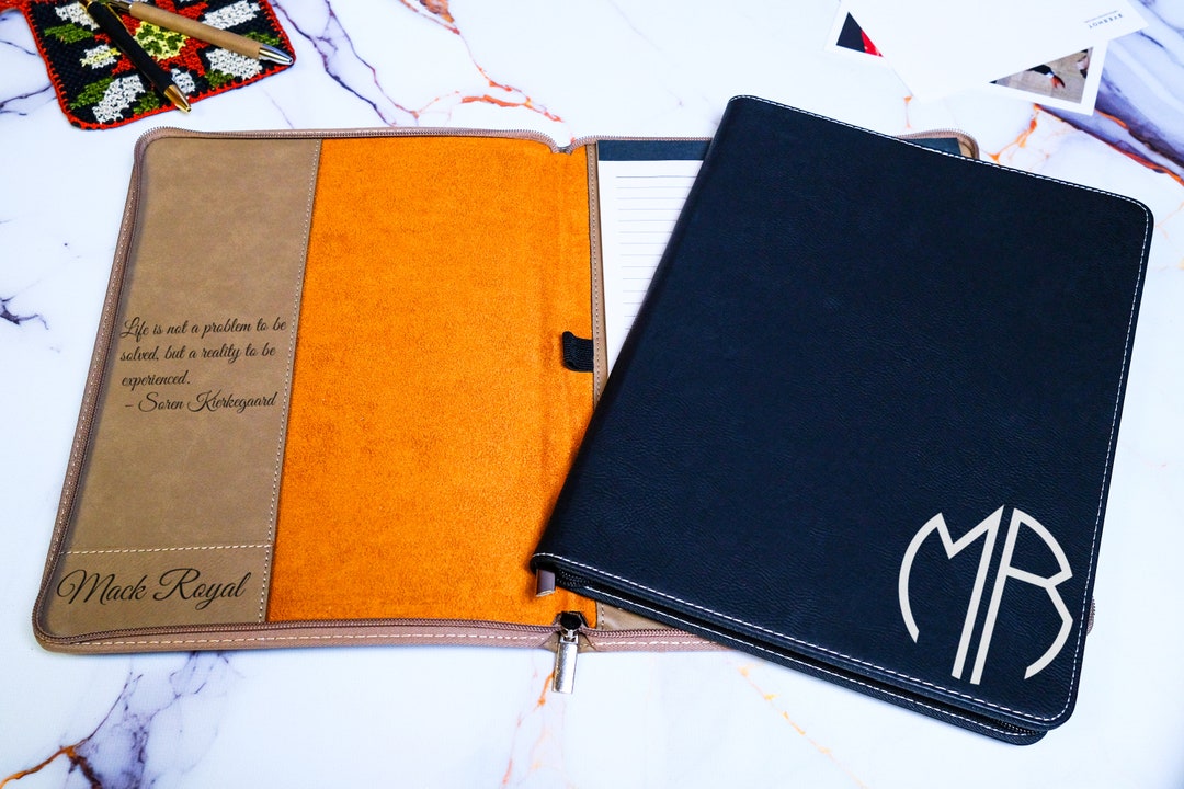 Personalized Leather Zipper Portfolio, Customized Leather Portfolio ...