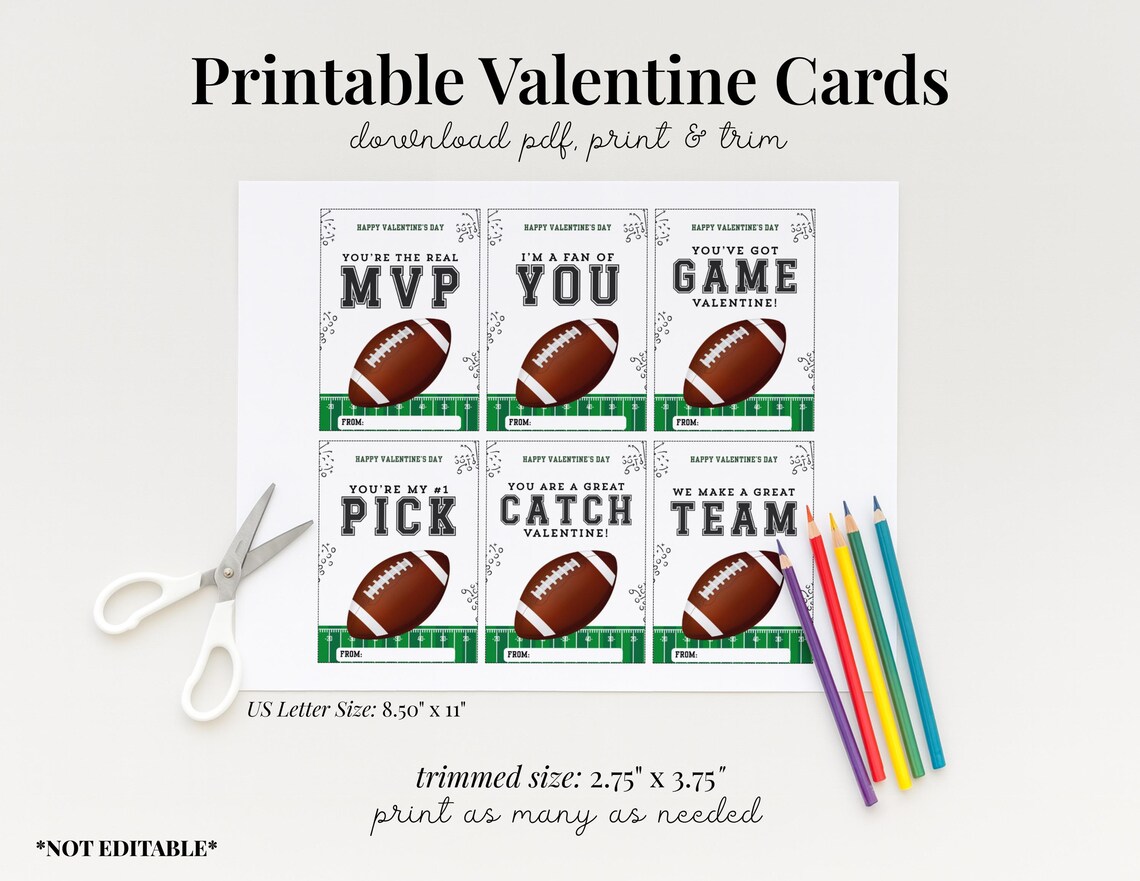 Football Valentine's Day Cards, Boys Valentine Cards, Printable Kids ...
