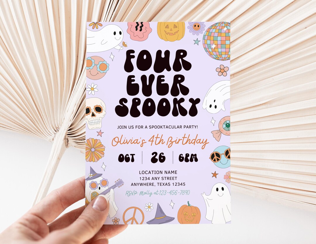 Editable Halloween 4th Birthday Invite Four Ever Spooky Halloween Party ...