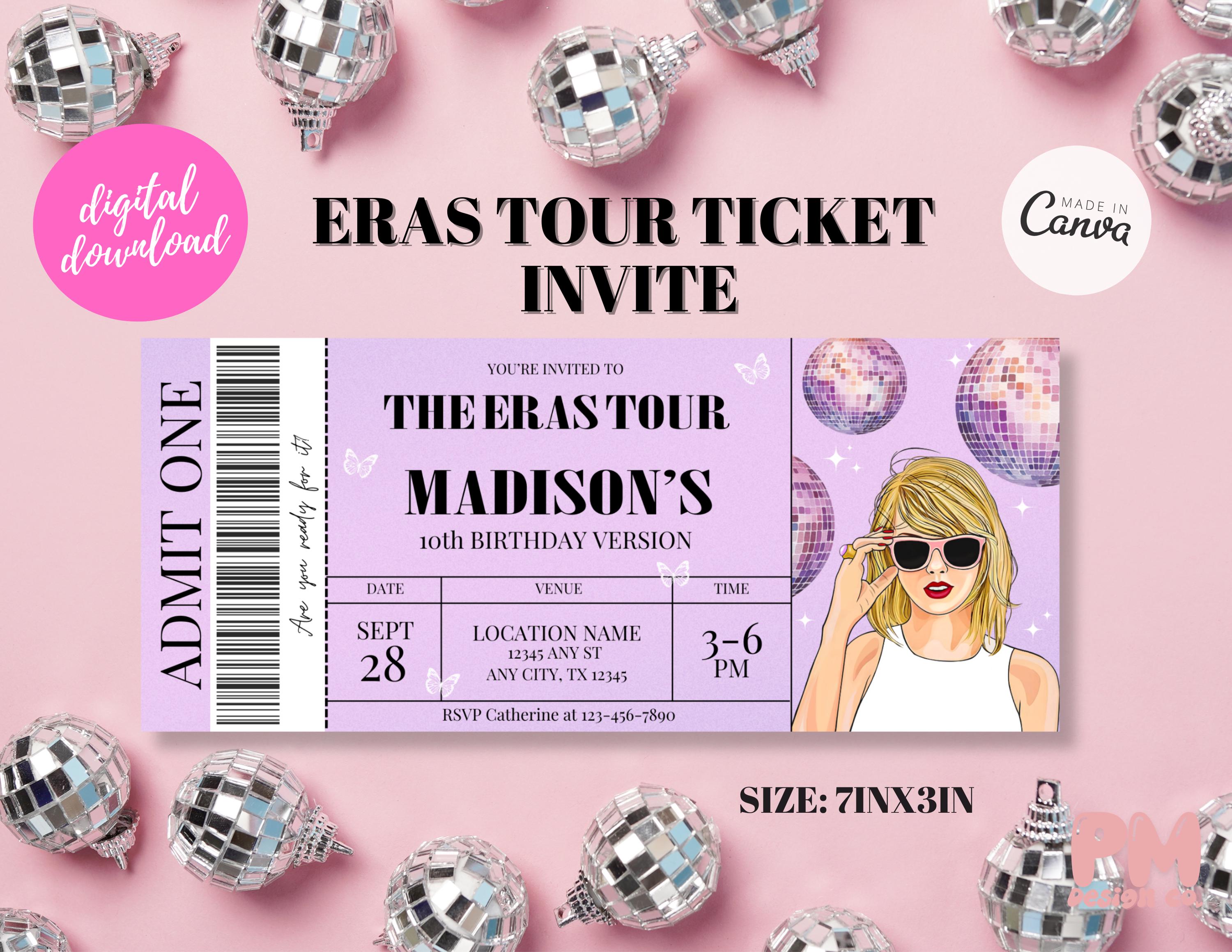 Editable Taylor Eras Party Ticket Invite Surprise Music Ticket Stub in ...
