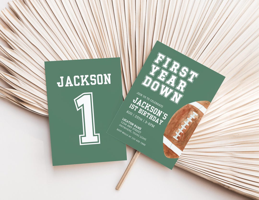 Editable Football Birthday Invitation First Year Down Invite Game on ...