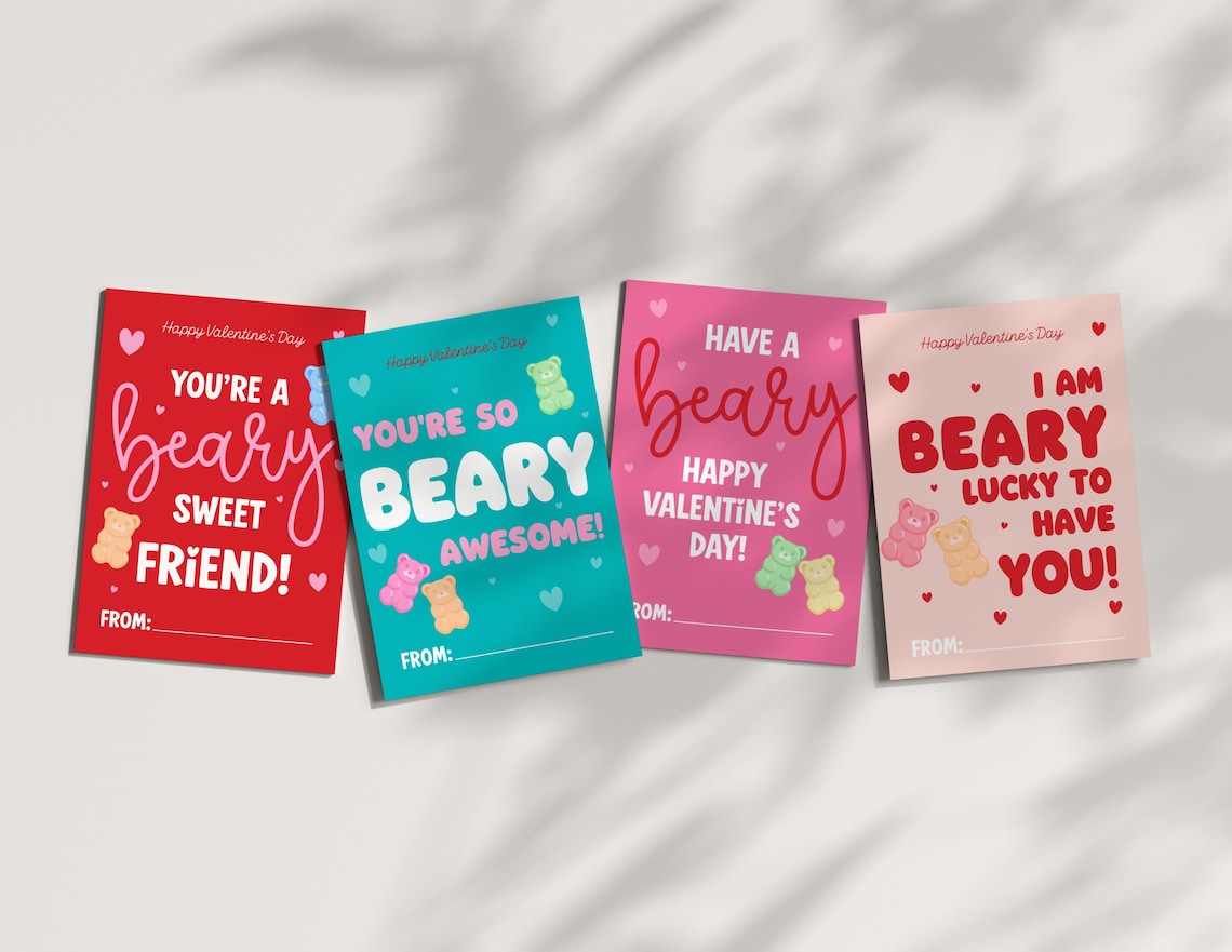 Gummy Bear Valentine Cards, Beary Valentines Exchange Cards, Girl ...