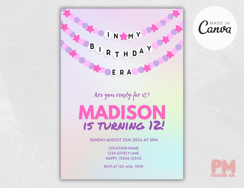Editable in My Birthday Era Invitation Eras Theme Friendship Bracelet ...