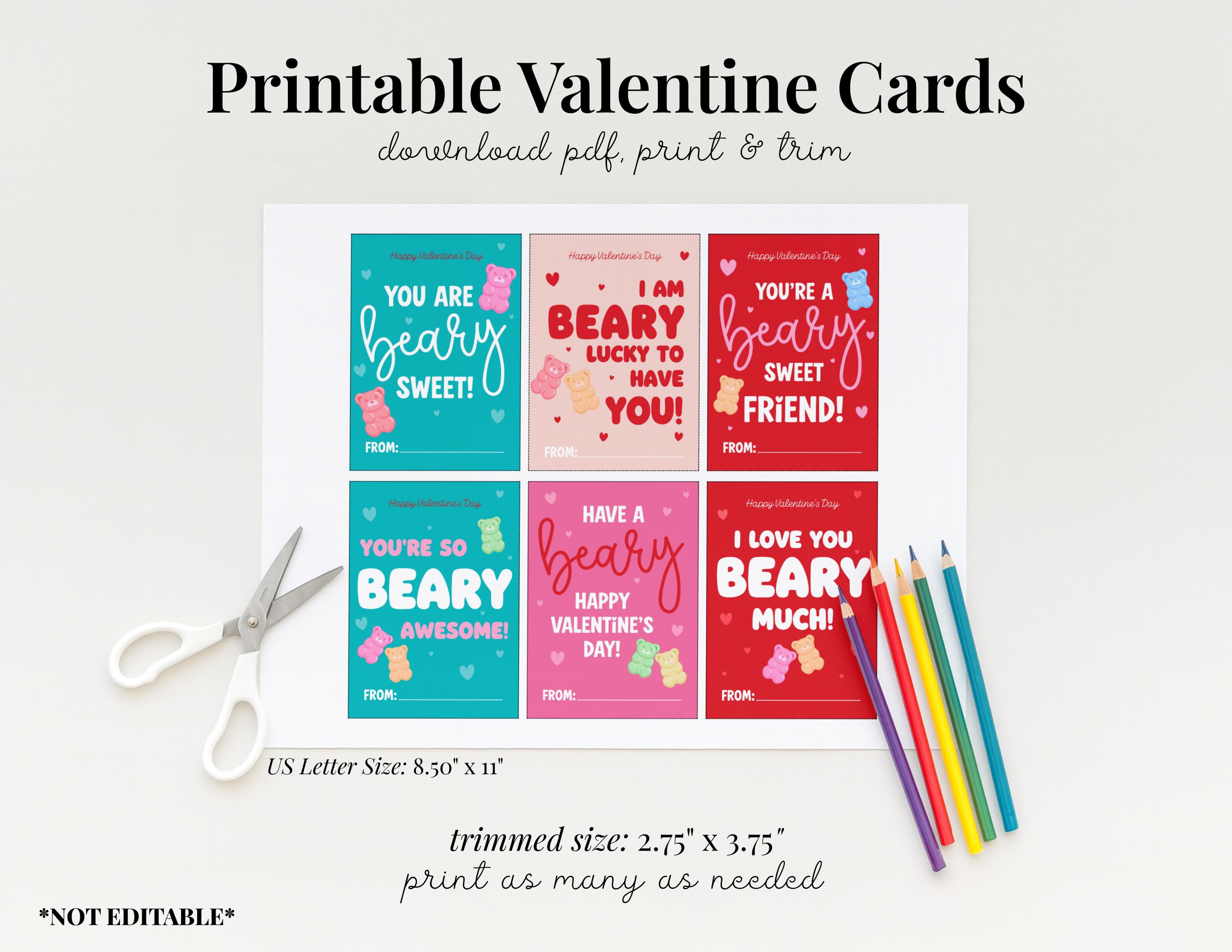 Gummy Bear Valentine Cards, Beary Valentines Exchange Cards, Girl ...
