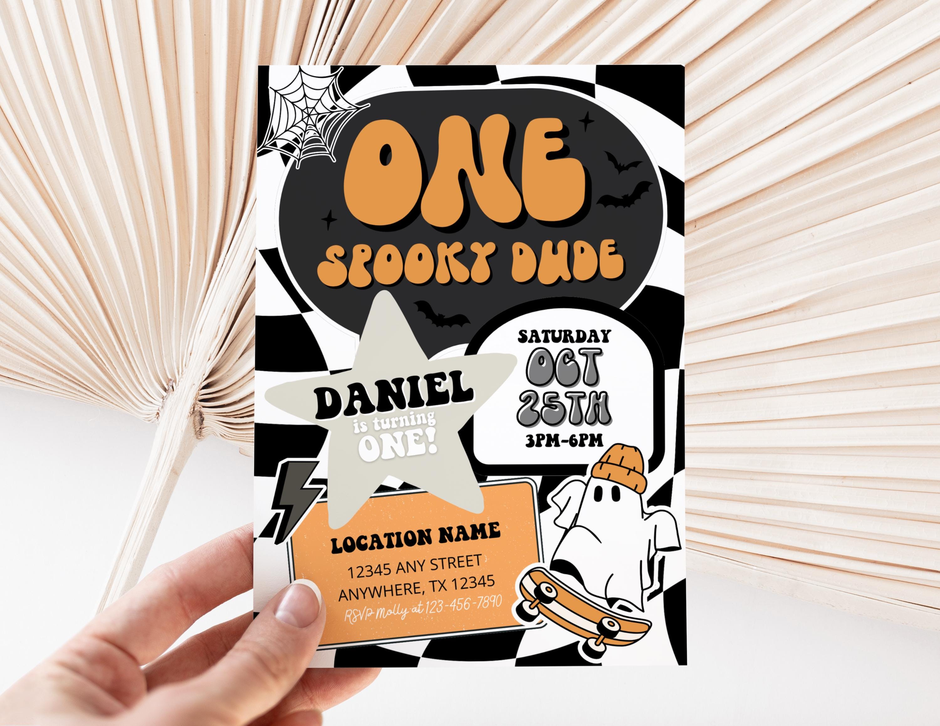 Editable Halloween Party Invitation One Spooky Dude Halloween Birthday ...