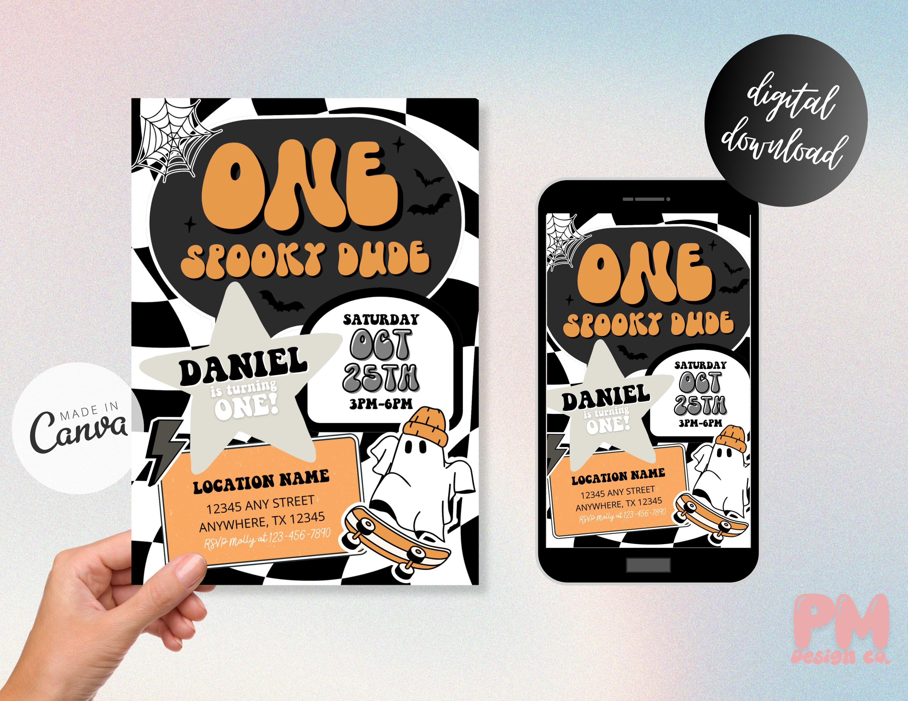 Editable Halloween Party Invitation One Spooky Dude Halloween Birthday ...