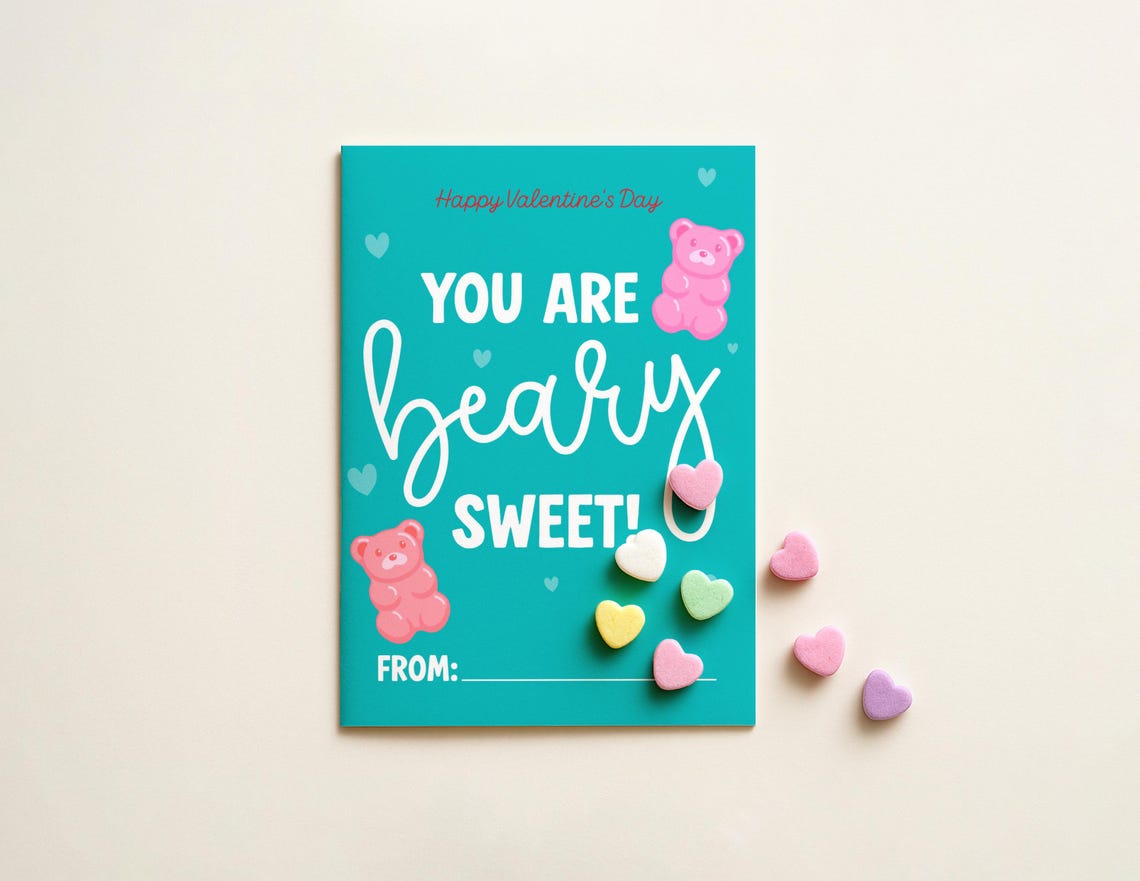 Gummy Bear Valentine Cards, Beary Valentines Exchange Cards, Girl ...